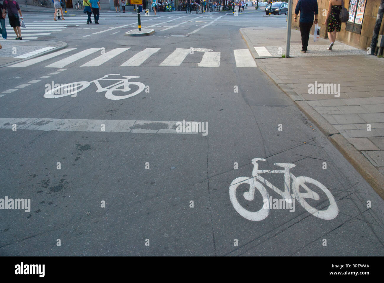 Street changed into bicycle lanes Södermalm district Stockholm Sweden ...