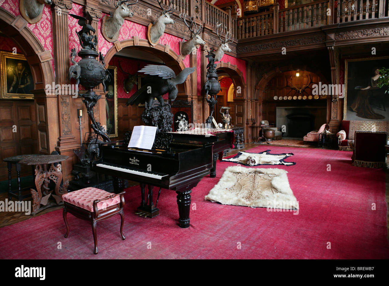 The hall of Kinloch Castle, Rum (Rhum), The Small Isles, Scotland ...