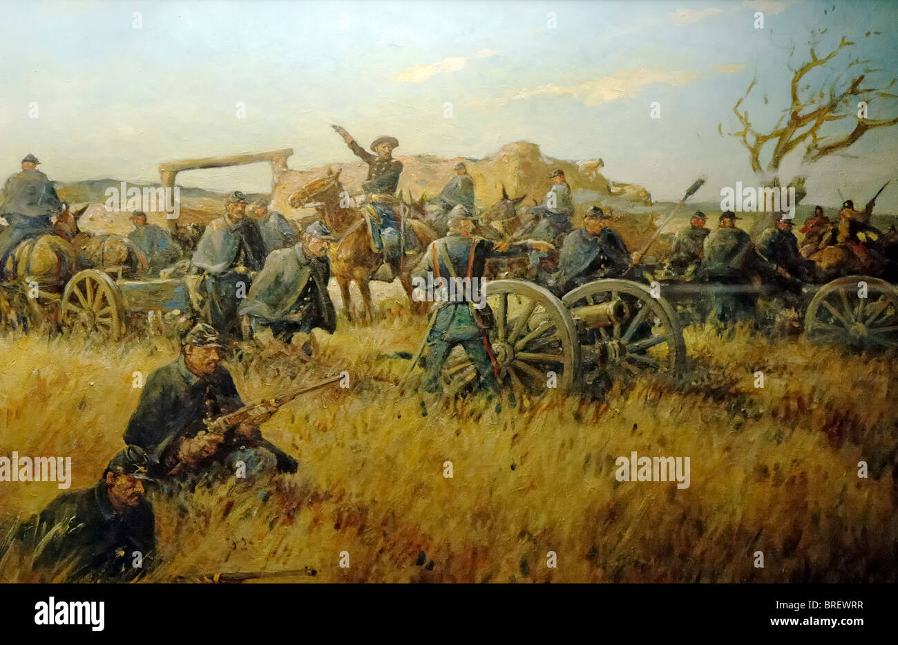 Painting of Fort Union soldiers in action, on display at museum, Fort ...