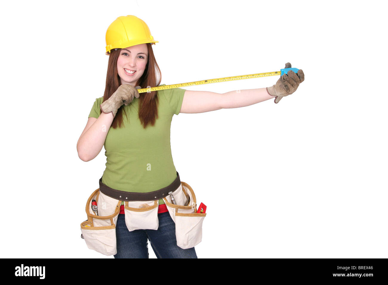 expressive beautiful construction worker woman with hardhat and tools ...