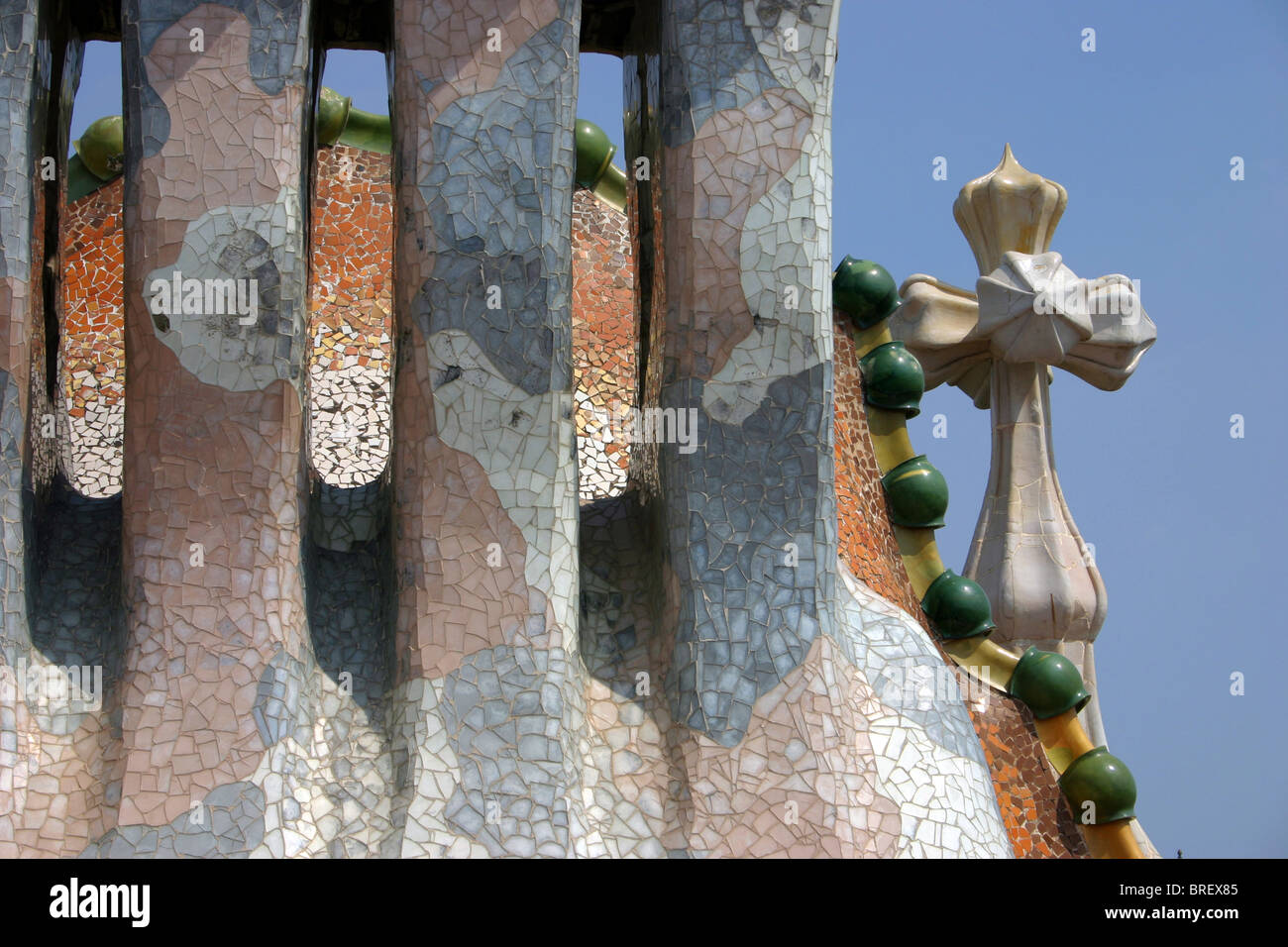 Roof of Gaudi-designed Casa Batllo in Barcelona, with ceramic spheres ...