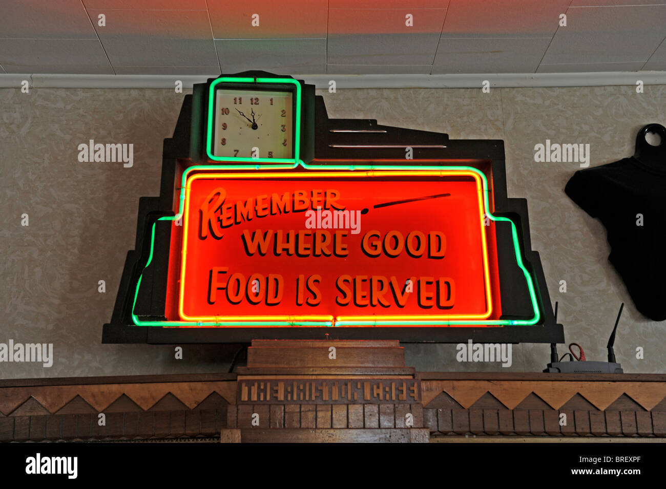 Neon sign inside Historic Ariston Cafe along Route 66 Litchfield ...