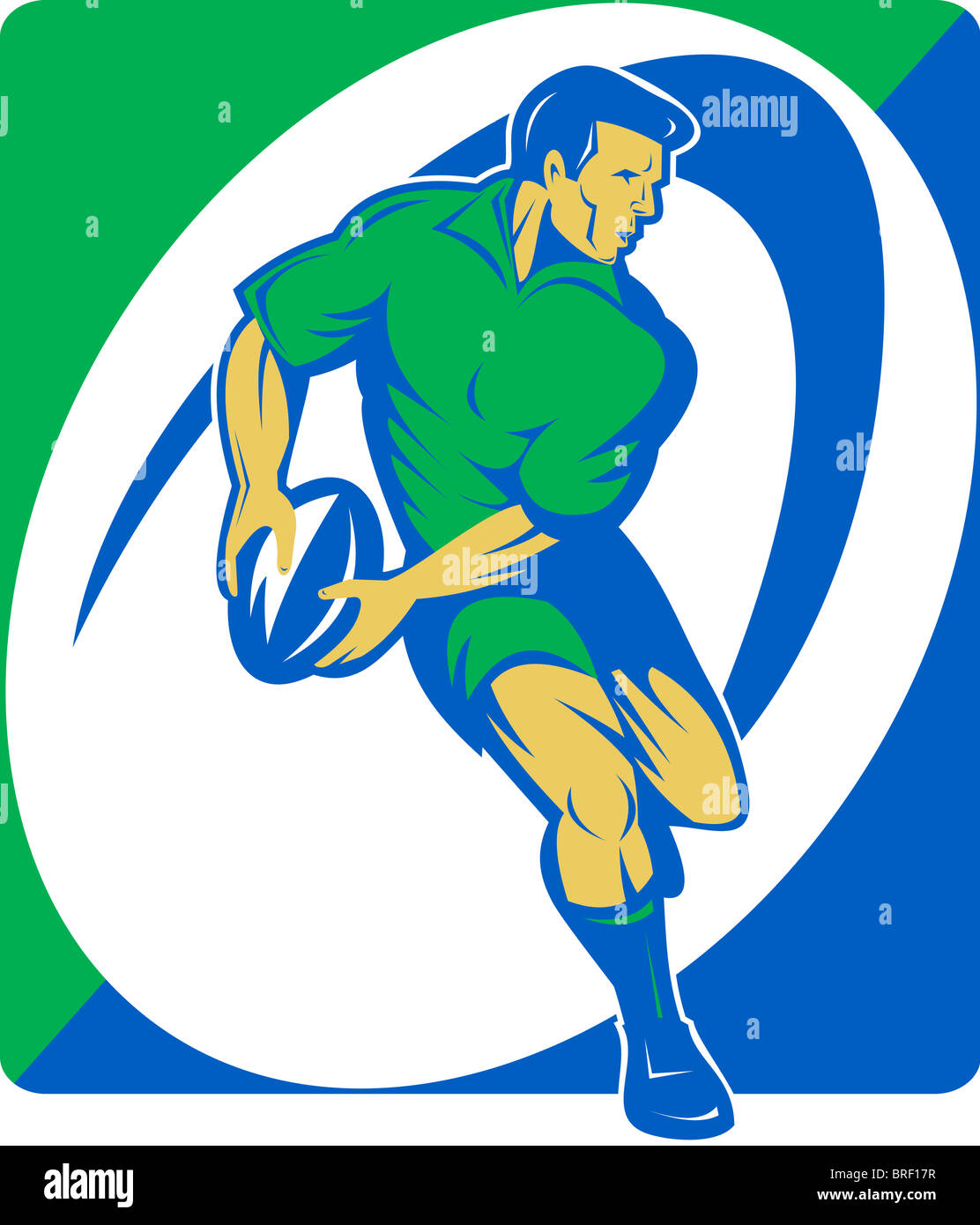 Rugby player running with ball done in retro style illustration Stock ...