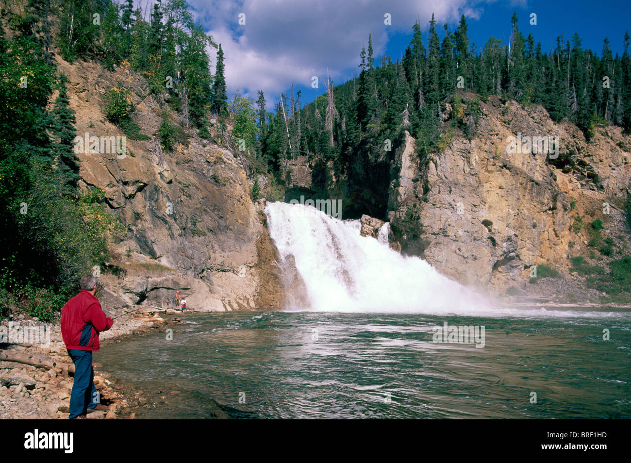 Fisherman fishing at Smith River Falls, Northern BC, British Columbia ...