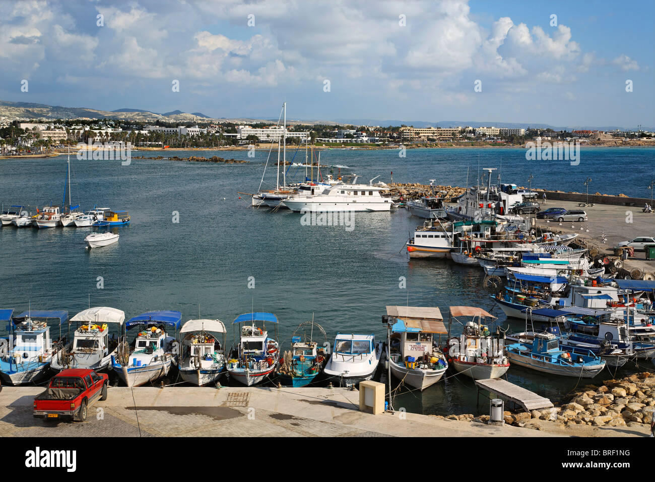 Fishing harbour with fishing boats, coastline, Paphos, Pafos, Cyprus ...