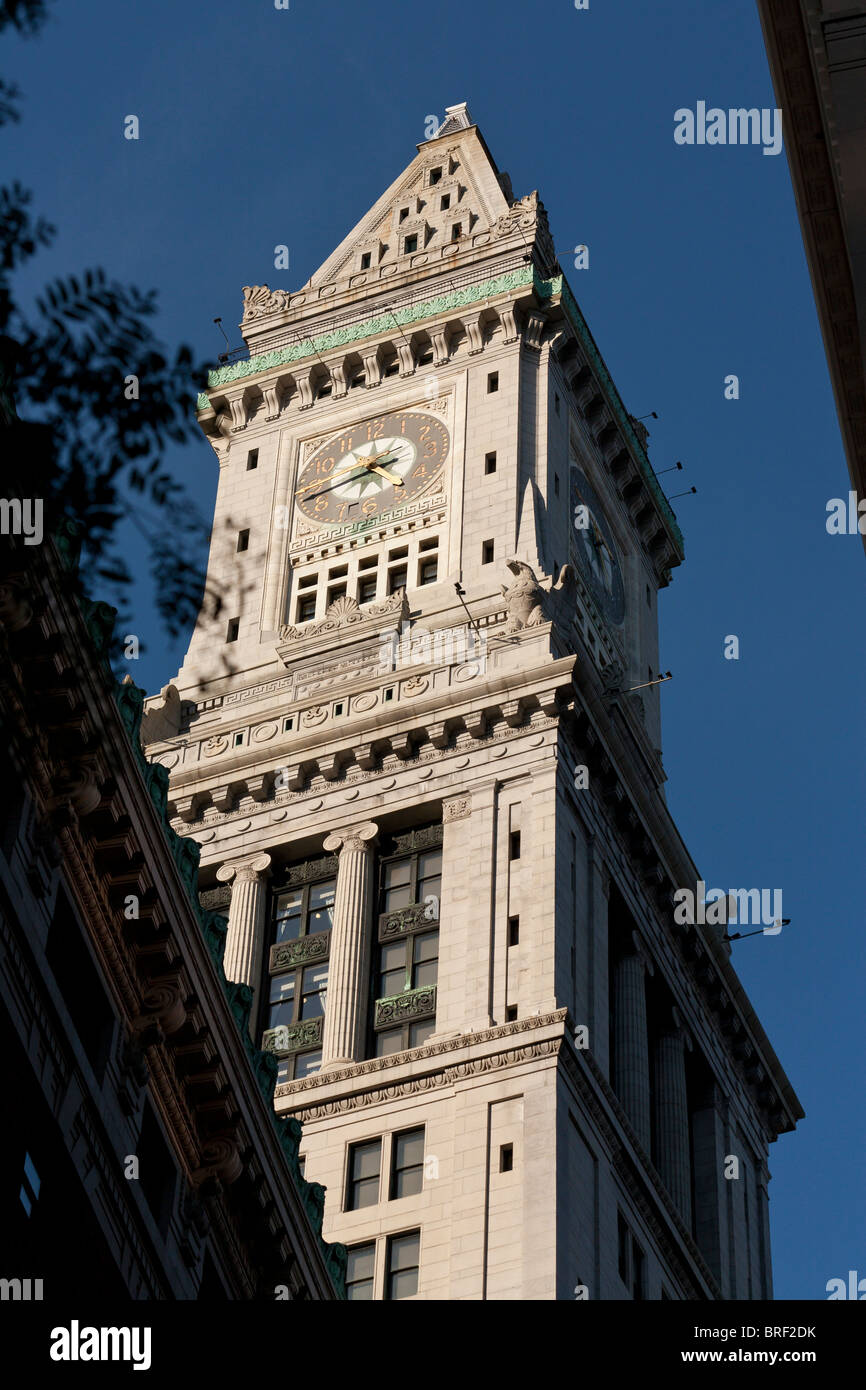 Boston's Custom House Tower against a dark blue summer sky. Boston's ...