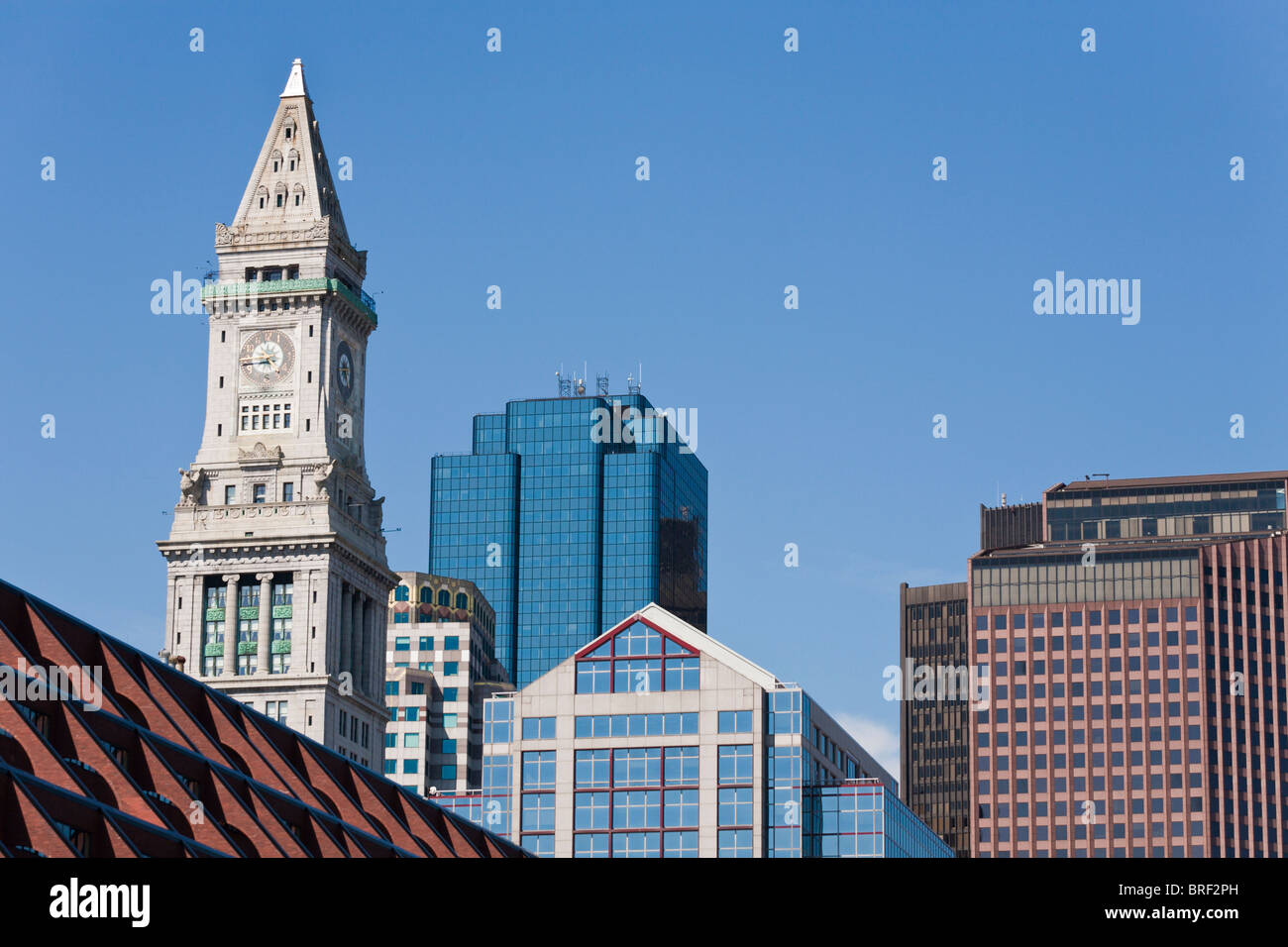 Boston's Custom House Tower surrounded by modern skyscrapers. Boston's ...