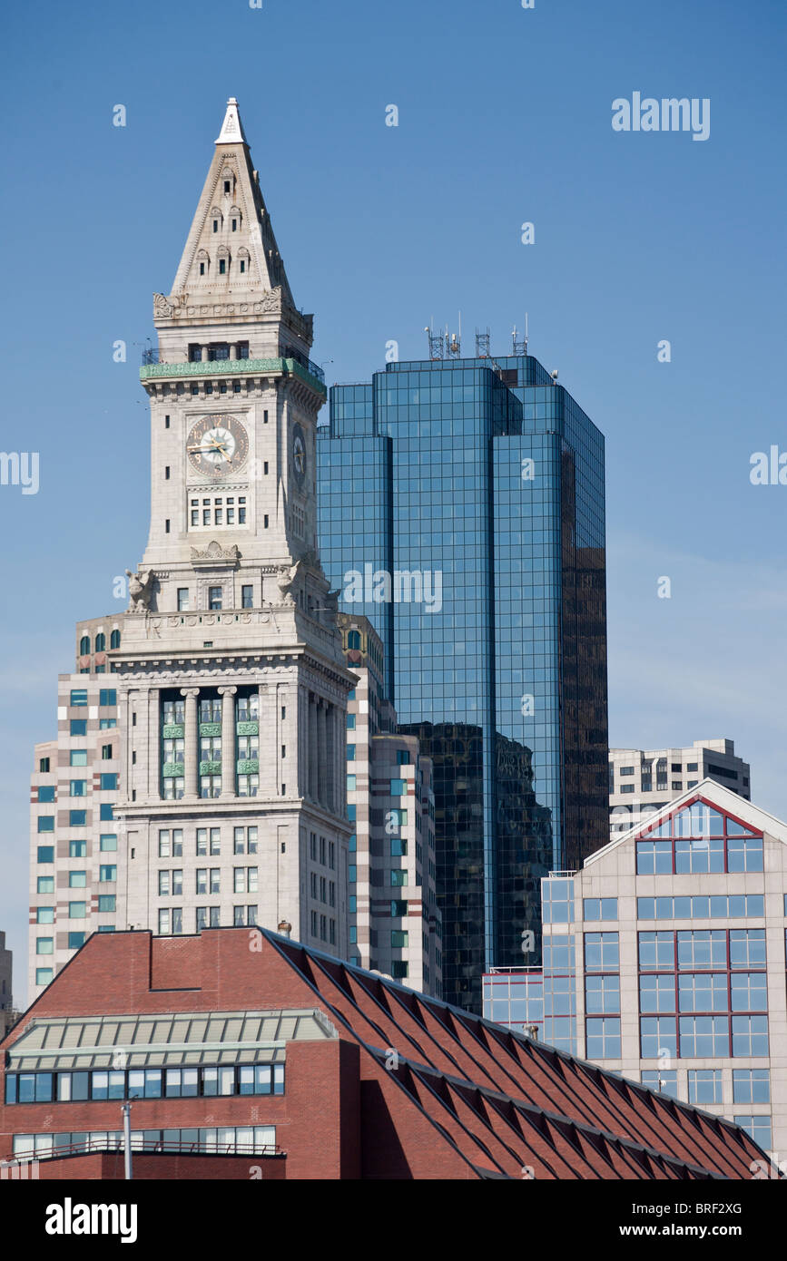 Boston's Custom House Tower with a modern skyscraper behind. Boston's ...