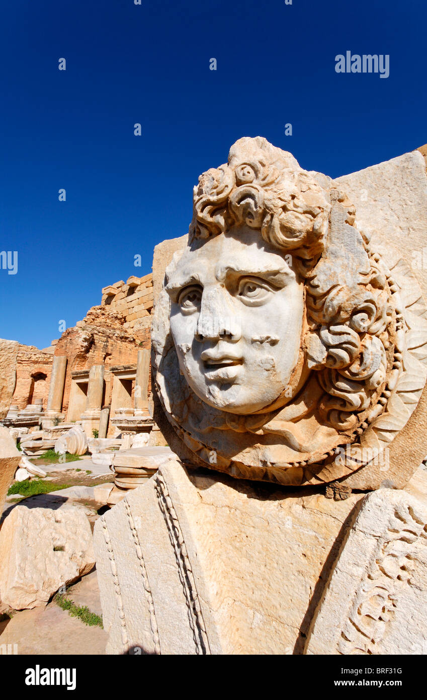 Sculpted Medusa head at the Forum of Severus, Leptis Magna, Libya Stock ...