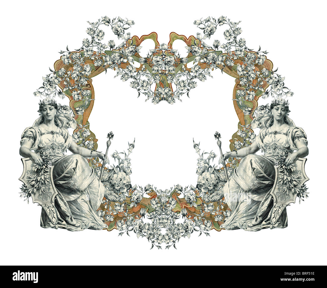 Luxuriously color illustrated old victorian frame with woman Stock ...