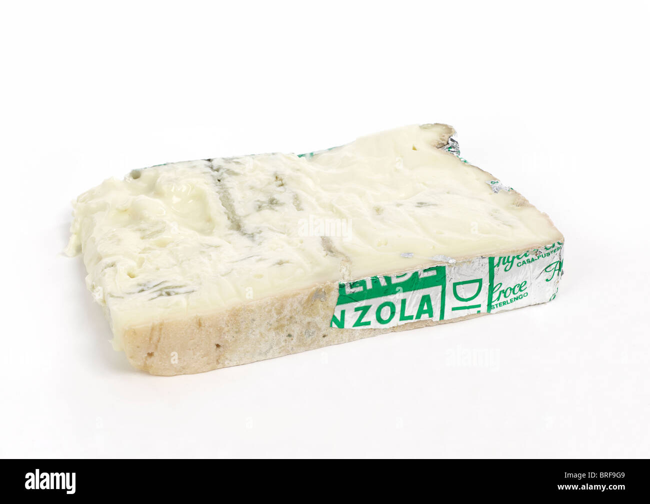 Gorgonzola Dolce blue cheese on white background, close-up Stock Photo ...