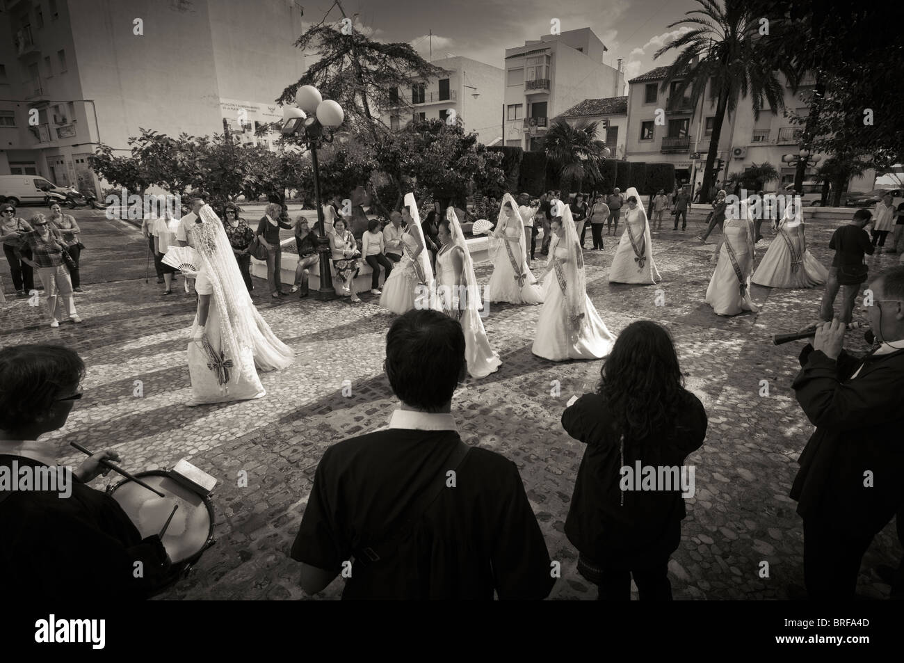 Fiesta queen and her maids enter the church in Altea during the annual ...