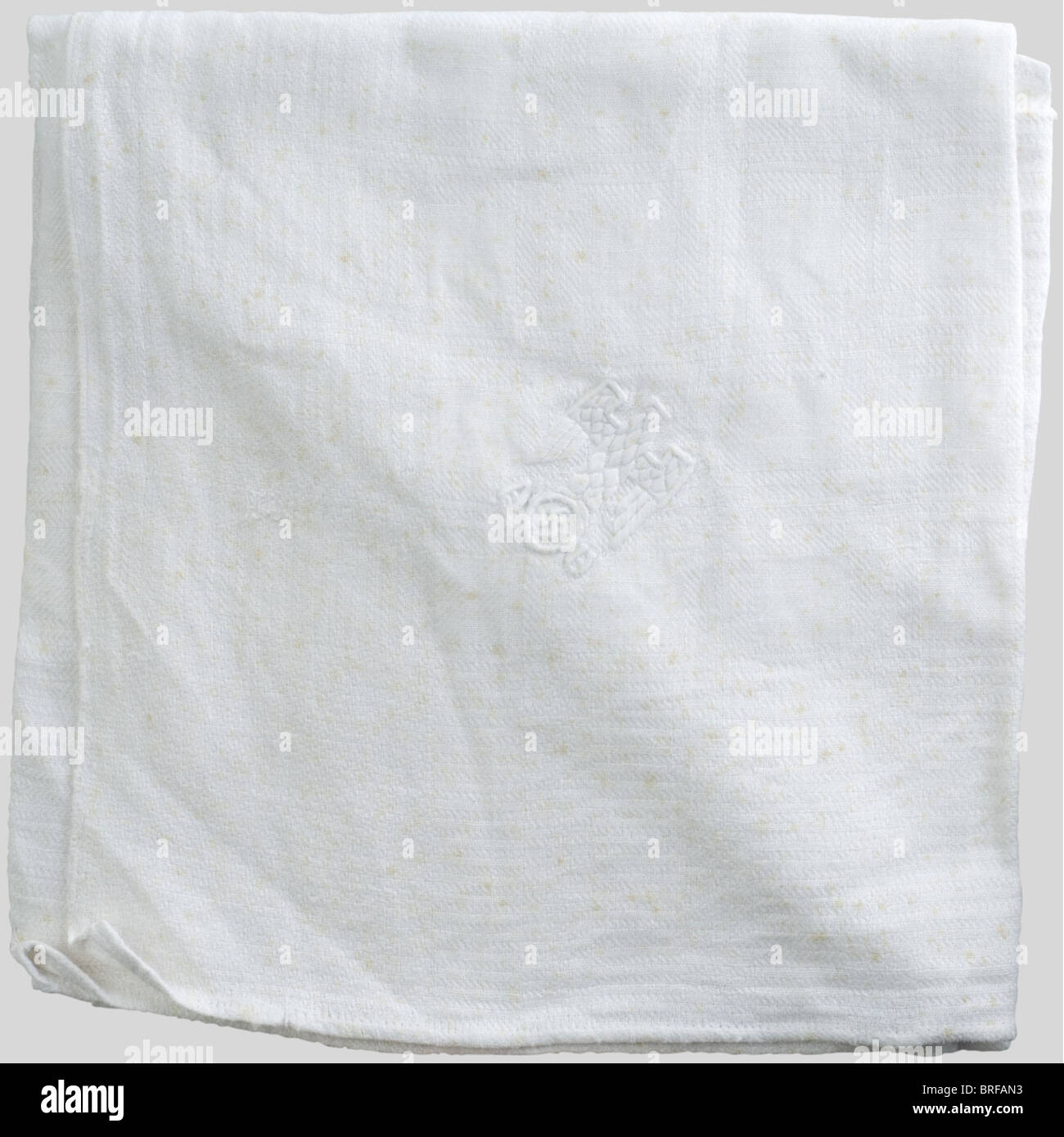 A table napkin of Adolf Hitler, with "A.H." sewn on each side of the ...