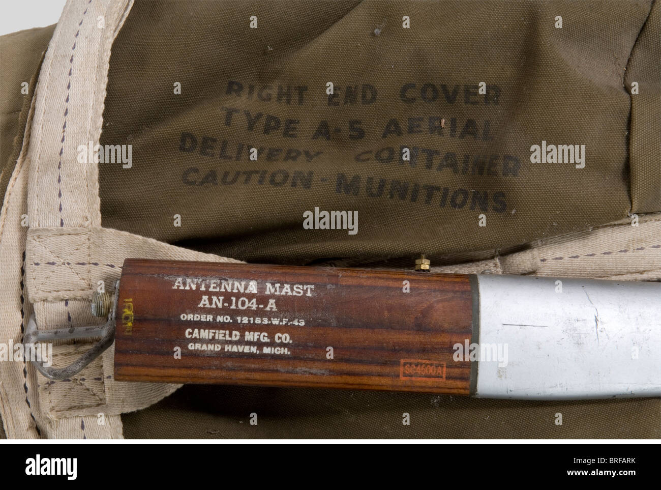 A US Army parachute container, in reinforced khaki material, complete ...