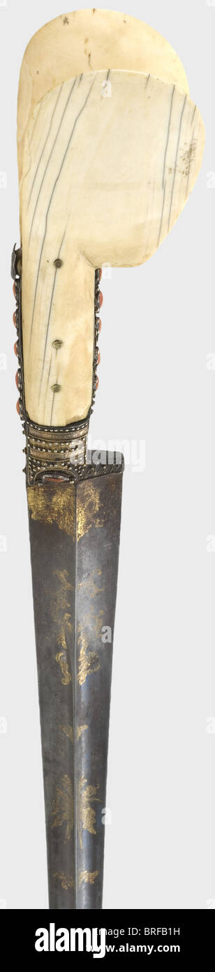 A yatagan with a European sword blade, circa 1830. A triangular sword ...