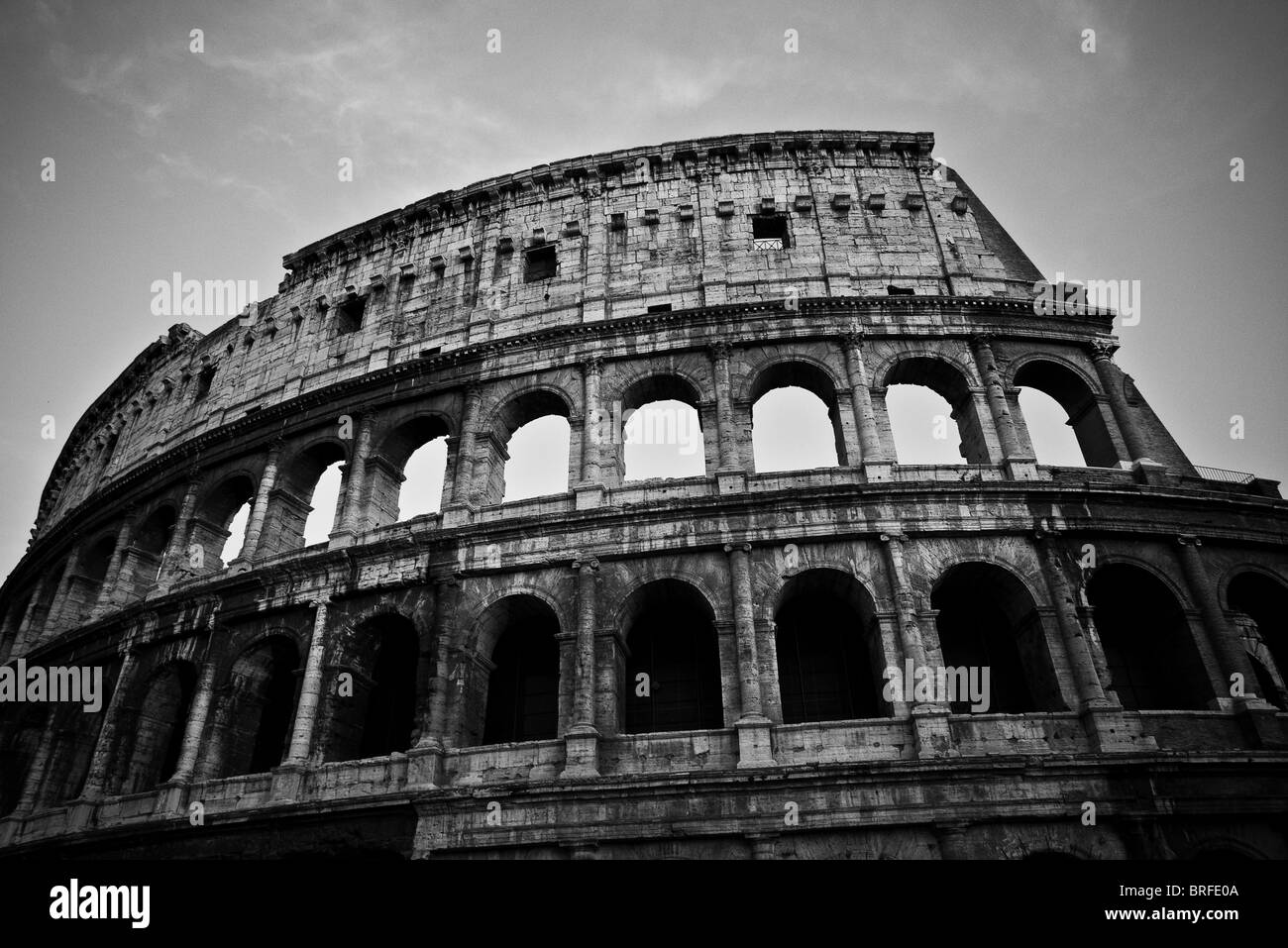 The Roman Coliseum or Colosseum external view, black and white. Rome ...