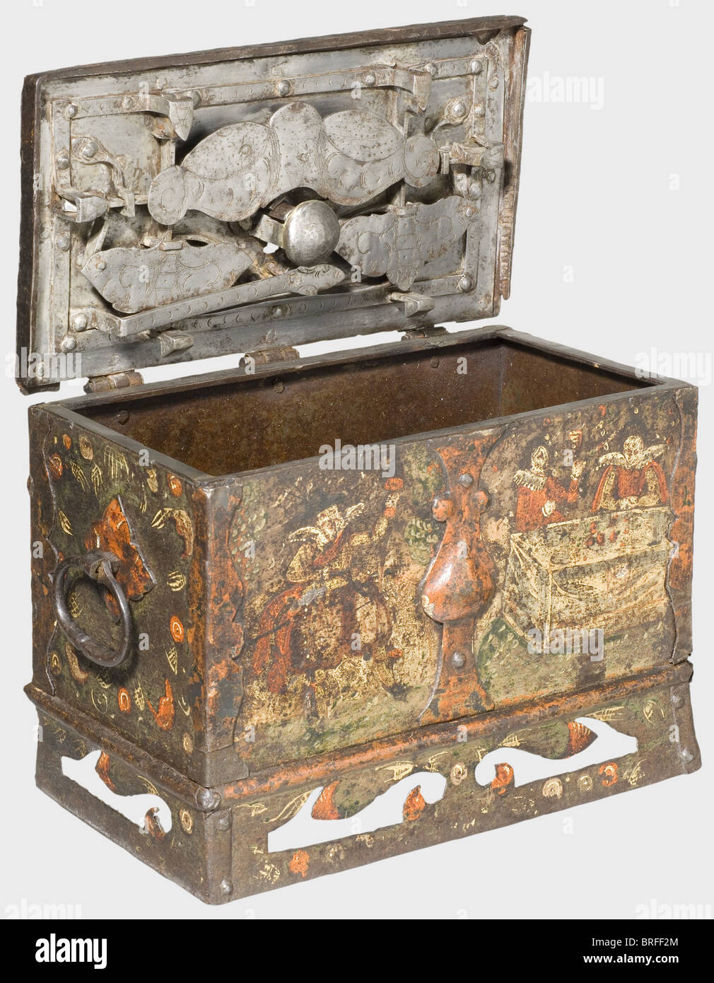 A painted iron casket, Nuremberg, circa 1620. Rectangular casket of ...