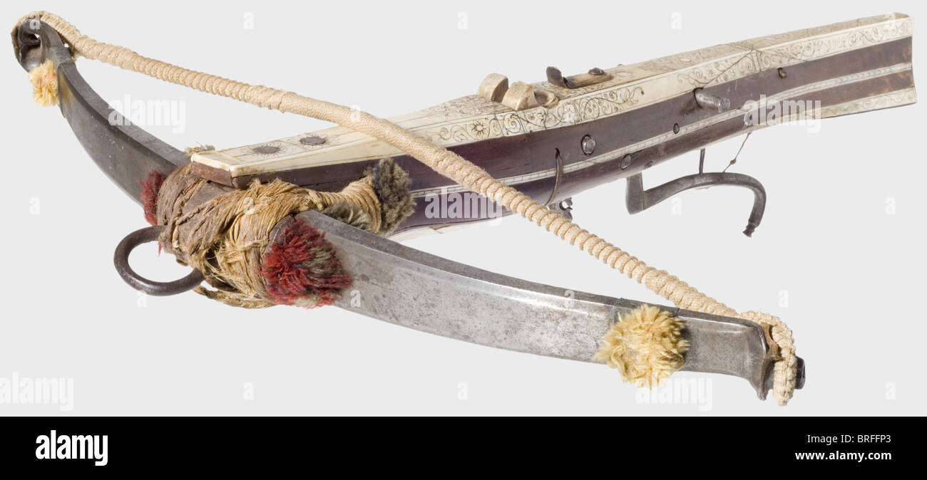 A German hunting/sporting crossbow, circa 1600. Heavy iron prod with ...