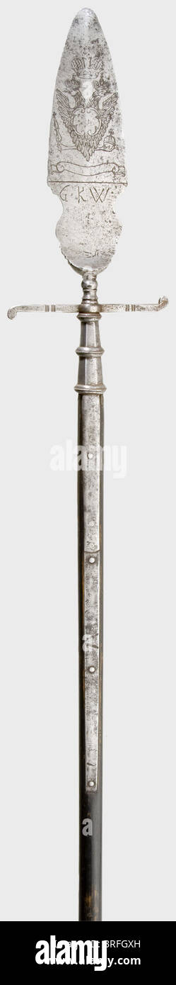 An officer's spontoon, mid 18th century. Iron blade, etched on both ...