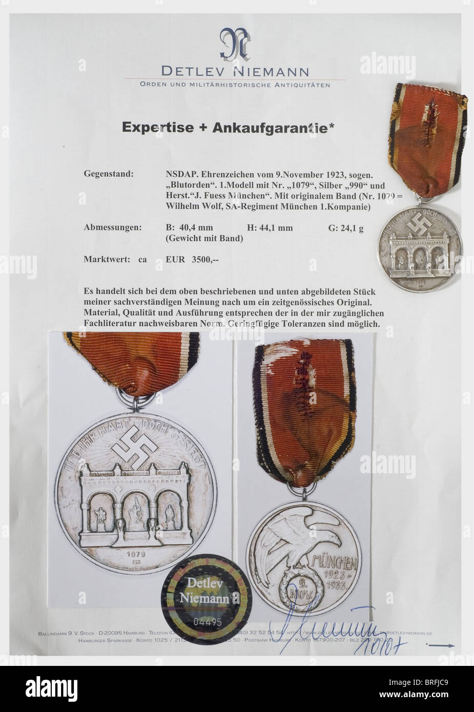 Decoration of 8/9 November 1923, the so-called "Blood Order". First ...