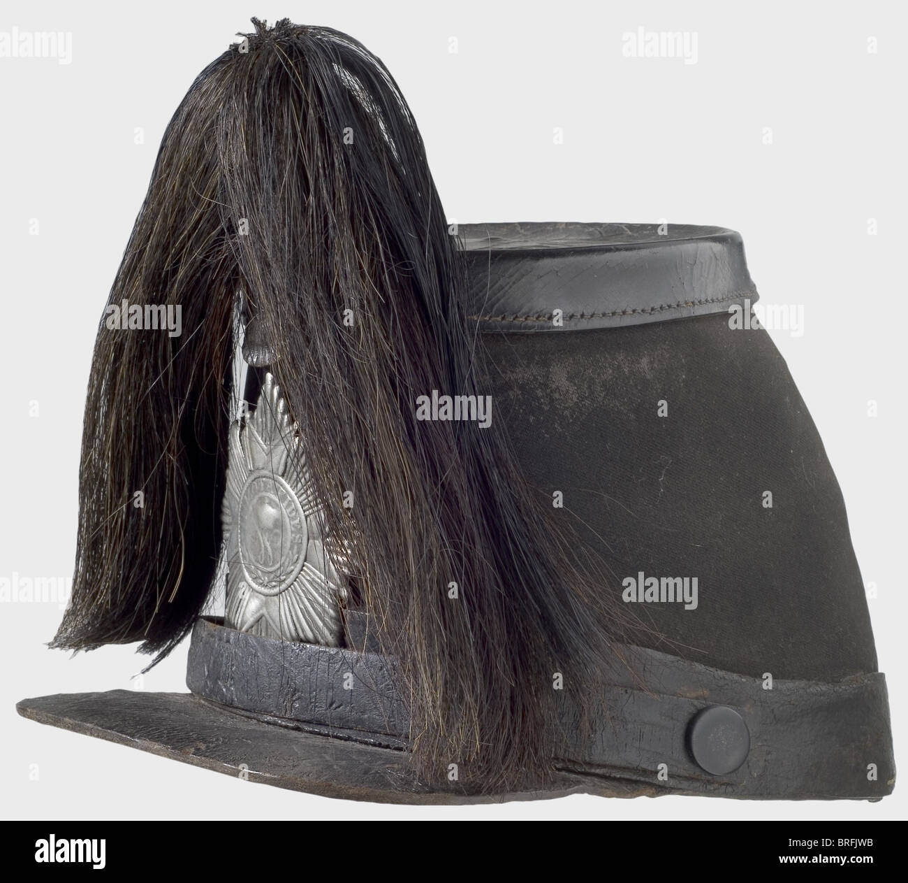 A shako for infantry enlisted men,circa 1862. Cardboard body covered ...