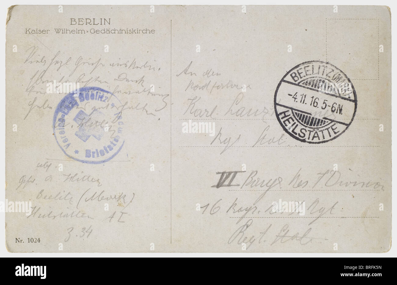 Adolf Hitler - a postcard to his regimental comrade Karl Lanzhammer of ...