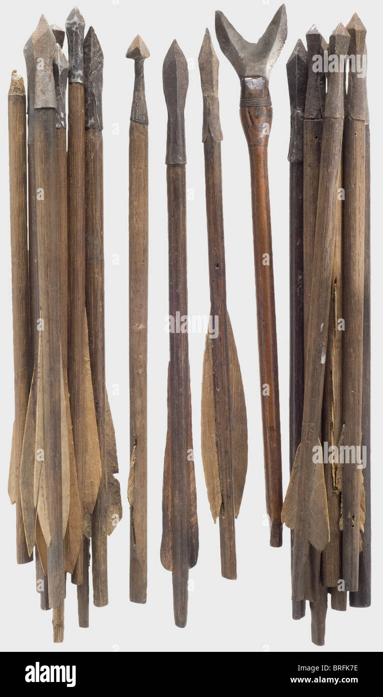 21 German crossbow bolts, 15th/16th centuries. A variety of bolts with ...