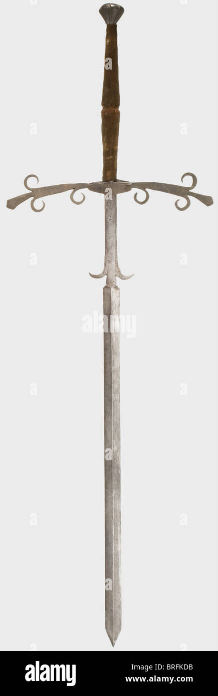 A German two-handed sword, circa 1580. Heavy blade, ridged on both ...
