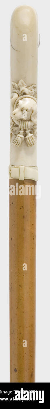 A German walking-stick, ca. 1870. L-shaped ivory handle with the head ...