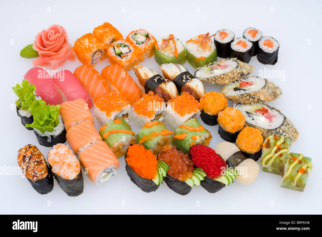 lots of various Japanese sushi and sushi rolls Stock Photo - Alamy