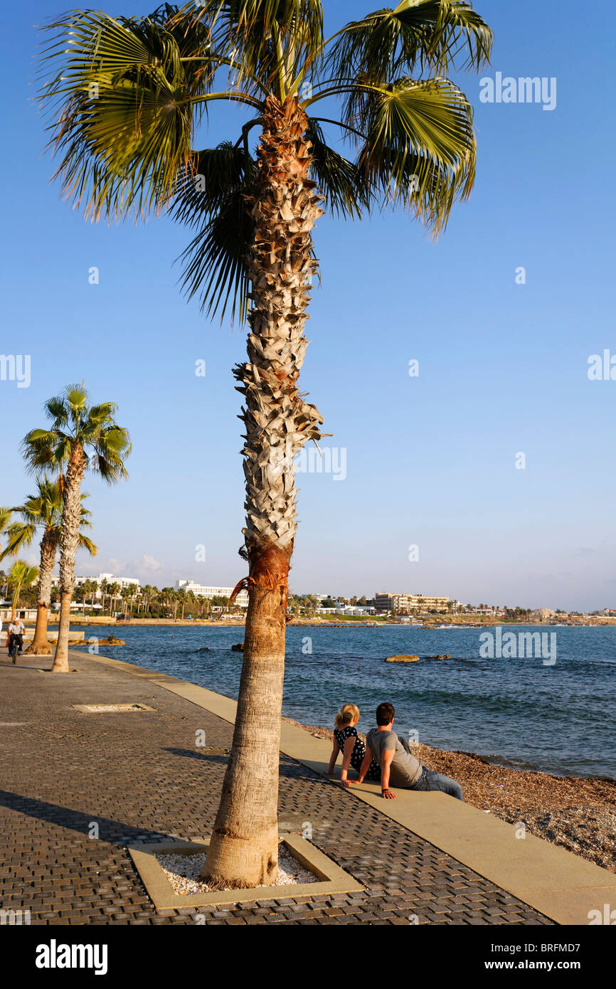 Shore, promenade, Bench, people, palm trees, sea, coastline, Kato ...
