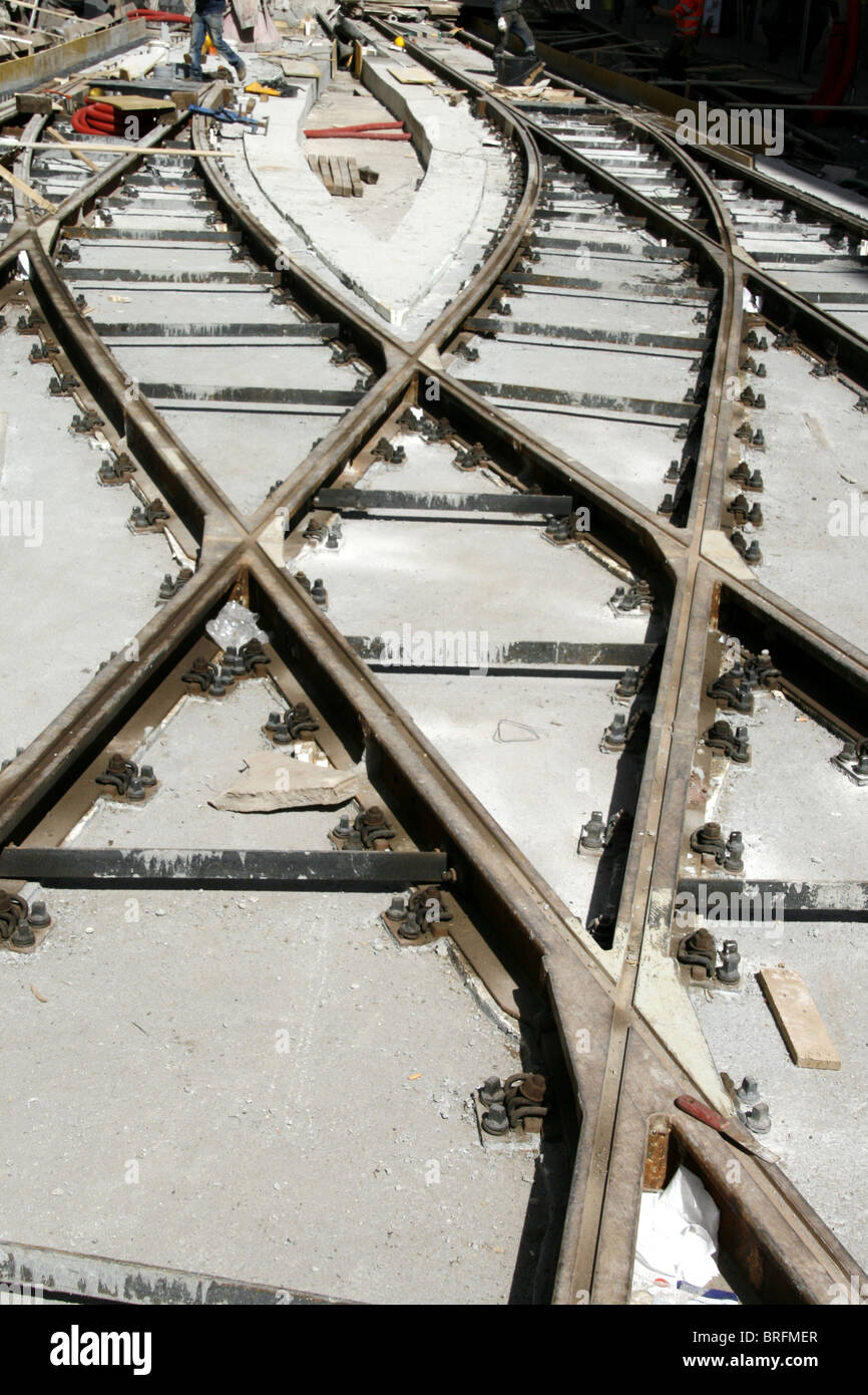 detail of tram line tracks under construction Stock Photo - Alamy