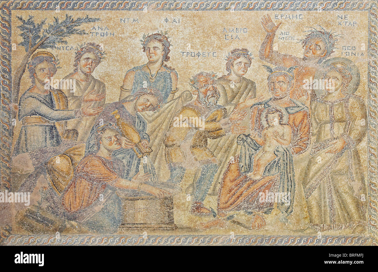 Dionysus as a child seated in Hermes' lap, 4th century AD, house of ...