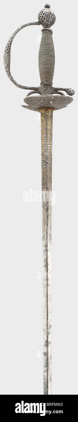 A smallsword, Amsterdam, circa 1780. A double-edged blade, with ...