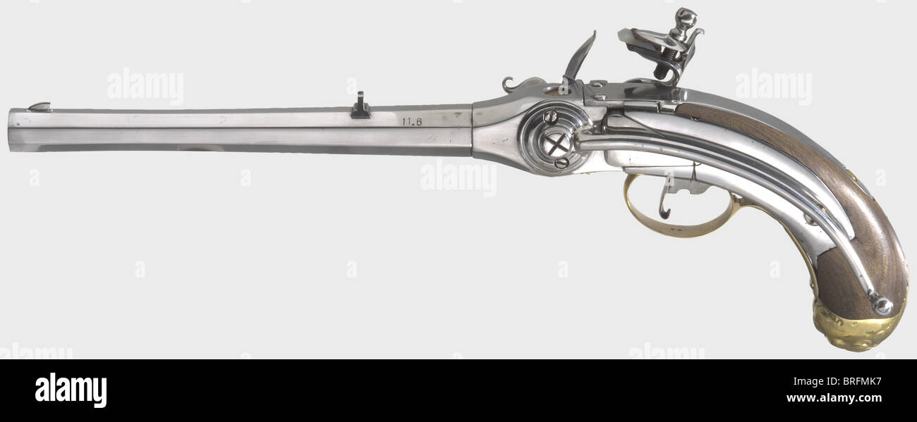 A cased pair of repeating flintlock pistols,replicas in the style of ...