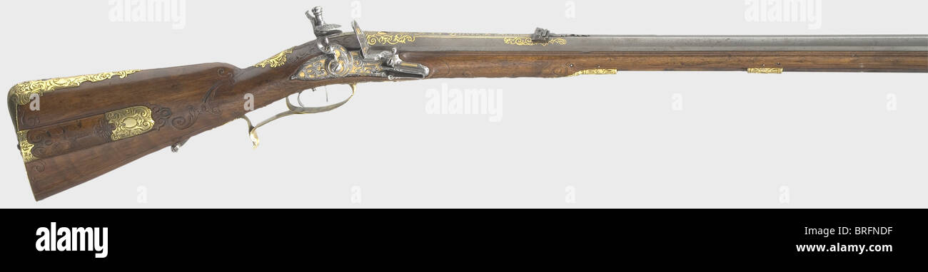 A flintlock rifle,Franz Xaver Zellner,Salzburg,circa 1730. Slightly ...