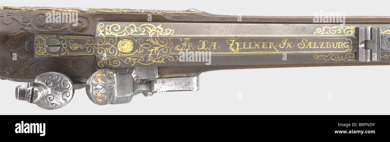 A flintlock rifle,Franz Xaver Zellner,Salzburg,circa 1730. Slightly ...