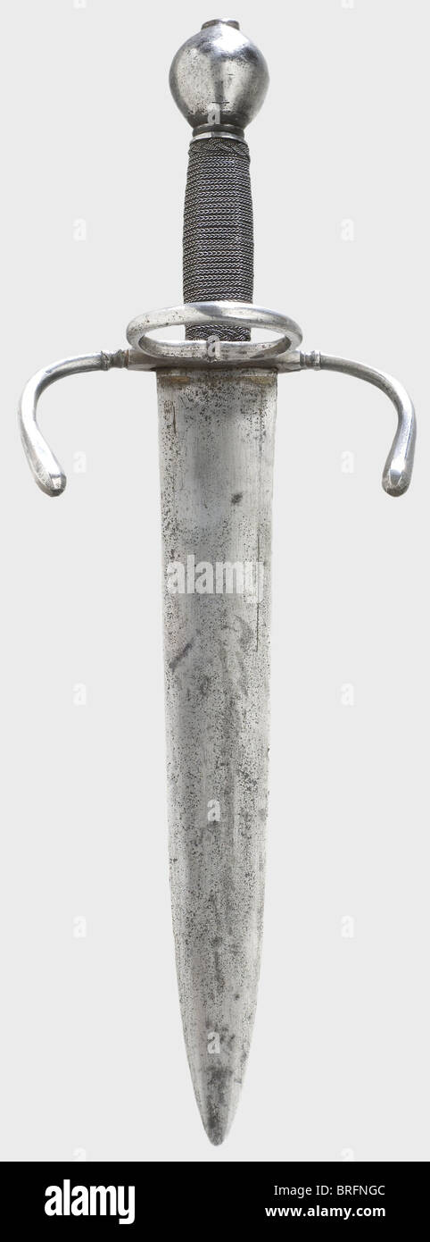 A heavy Saxon left hand dagger, circa 1600. Broad double-edged blade ...