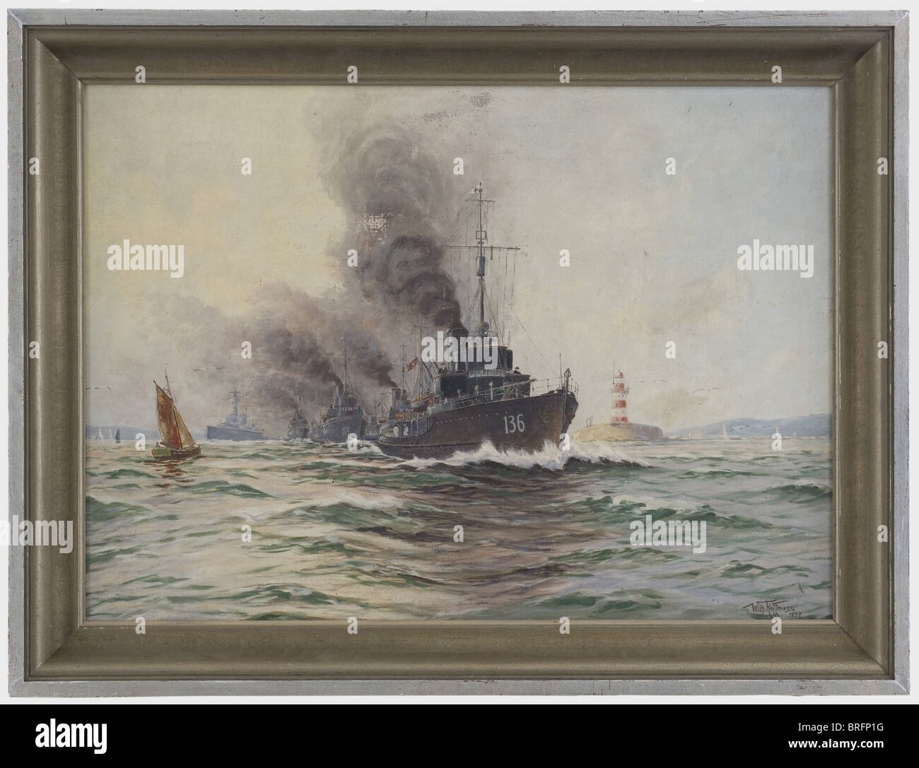 Wilhelm Hoffmann(1897 - 1986)- "Departing torpedo boat flotilla".,Oil ...