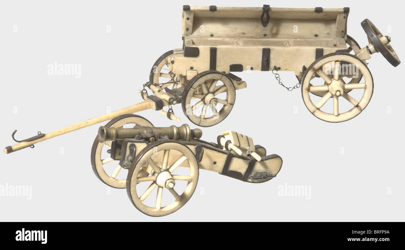A model cannon with a caisson,circa 1810. Bone with copper fittings ...