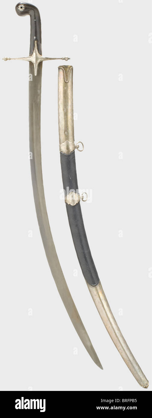 An Ottoman shamshir,19th century. A striped Damascus single-edged blade ...