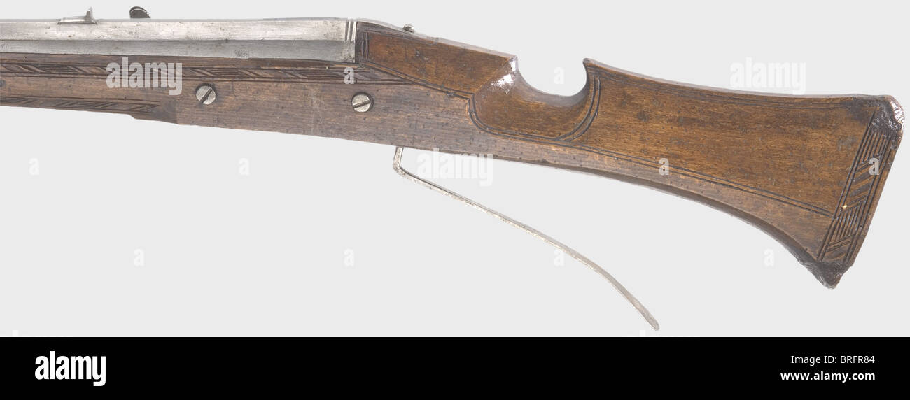 A matchlock musket and musket fork,Suhl,circa 1630.Two-stage barrel ...