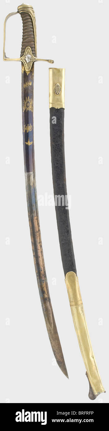 A sabre for officers of the Imperial Guard.,Slightly curved blued and ...