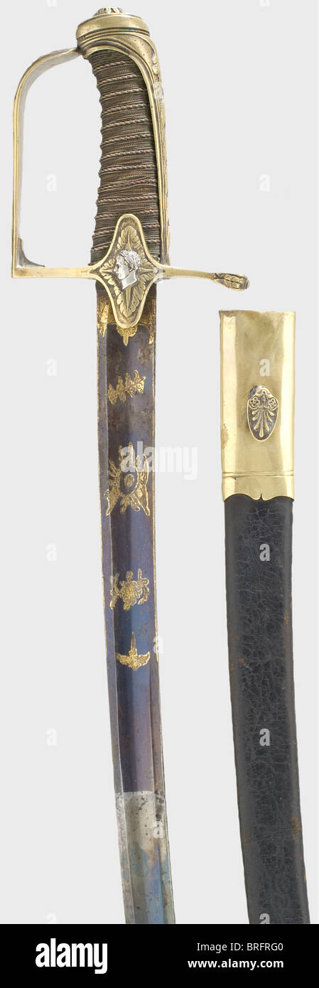 A sabre for officers of the Imperial Guard.,Slightly curved blued and ...