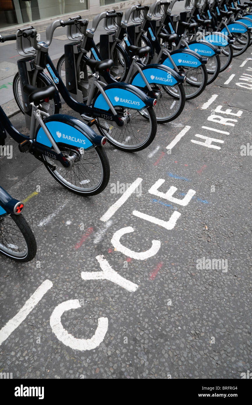 Road markings and rows of bicycles in St Georges Street, London, part ...