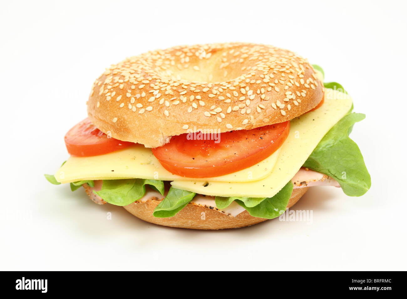 Fresh bagel sandwich over white background Stock Photo - Alamy
