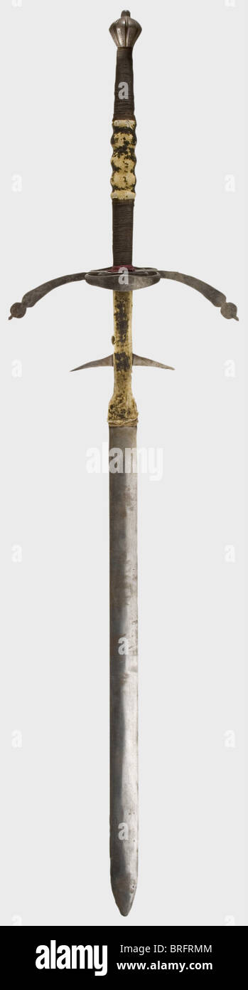 A large two-handed sword,19th century work in the style of 1580. Broad ...