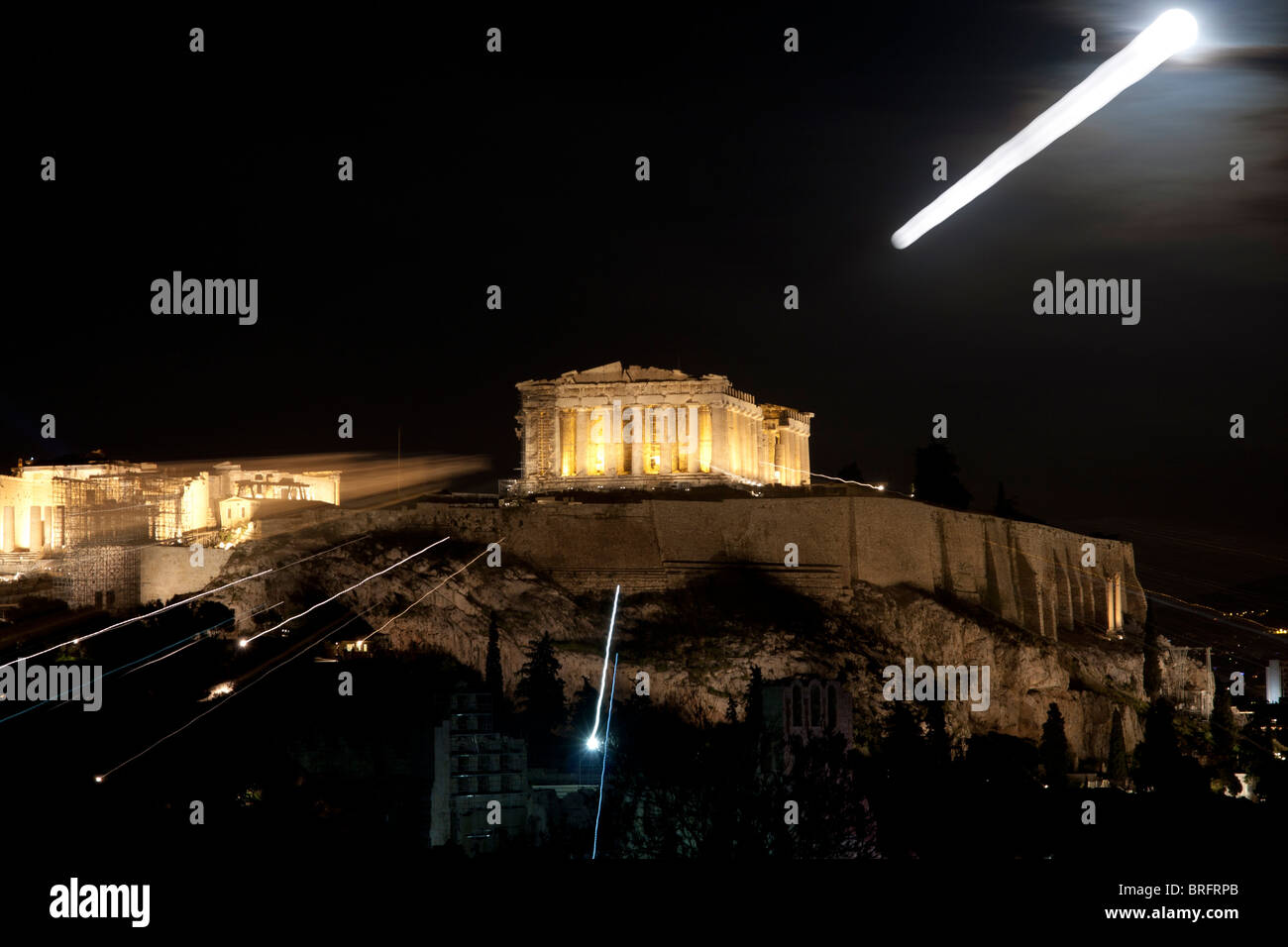 Acropolis and Parthenon view in Athens during a full moon night on new ...