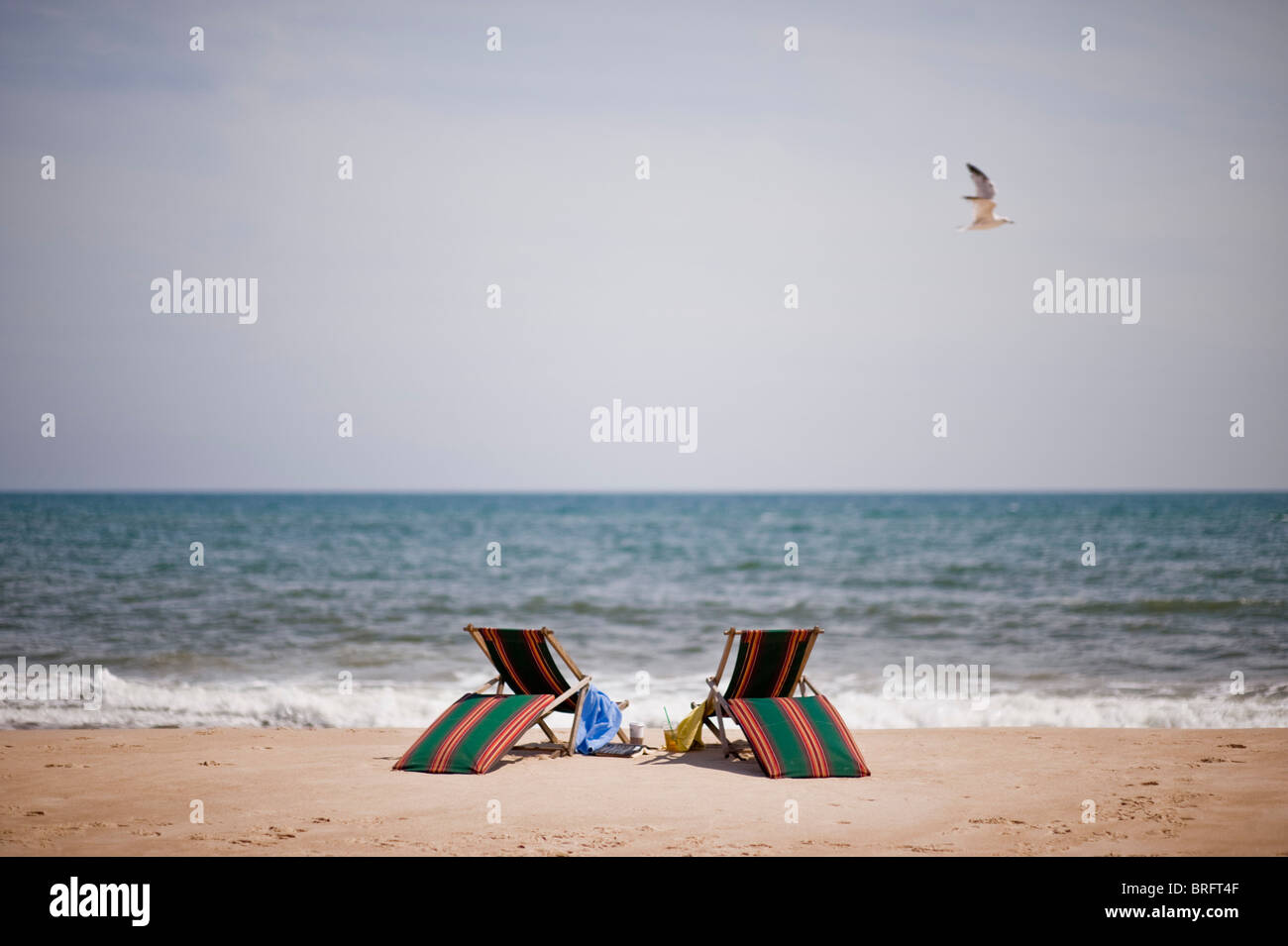 East Hampton, NY - 5/11/09 - Beach chairs on the sand at Wyborg's Beach ...