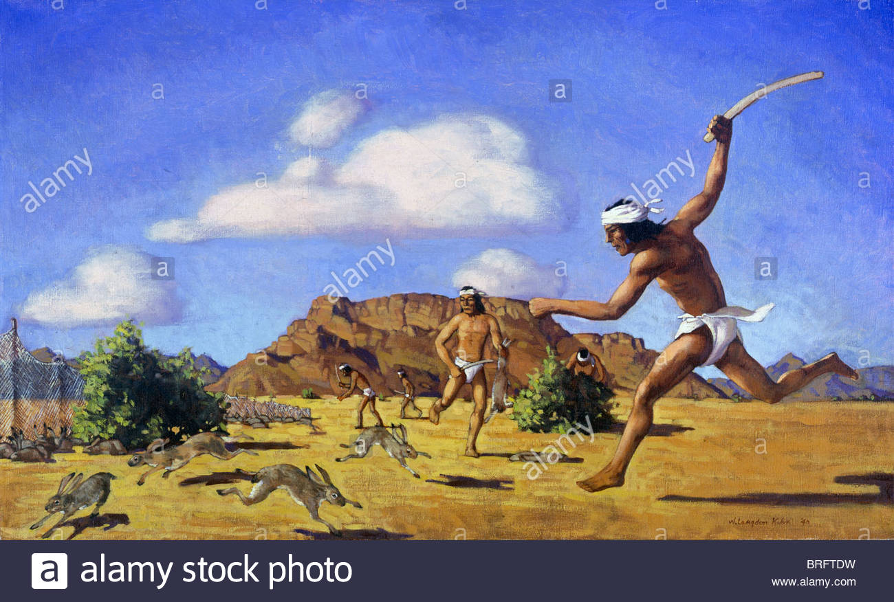 This painting shows Hopi Indians hunting rabbits Stock Photo: 31695941 ...